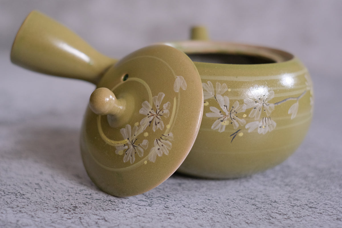 Mud Green Polished Japanese Floral Clay Teapot – Object of Living