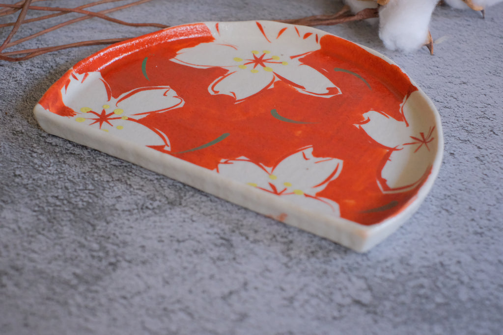 Red Cherry Blossom Half-Moon Serving Plate – Object of Living