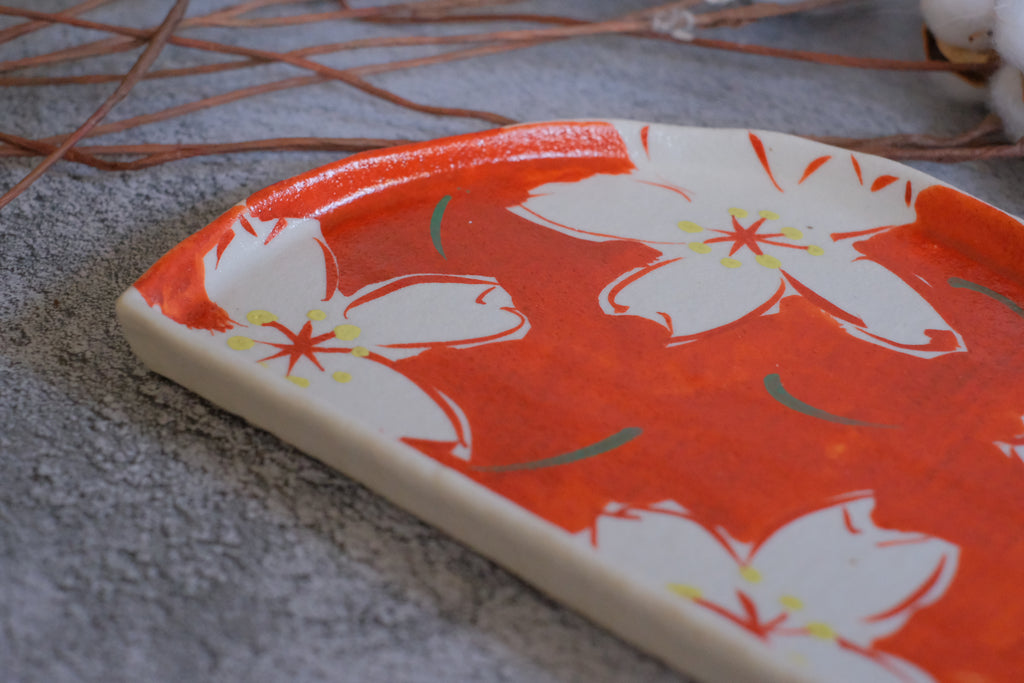 Red Cherry Blossom Half-Moon Serving Plate – Object of Living