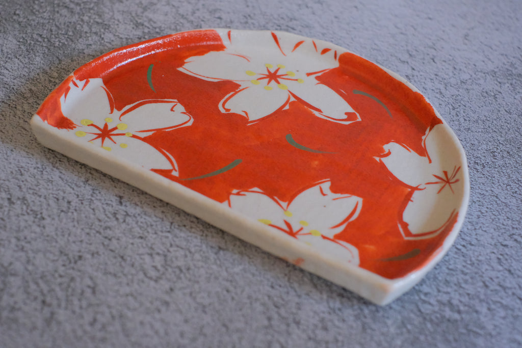 Red Cherry Blossom Half-Moon Serving Plate – Object of Living