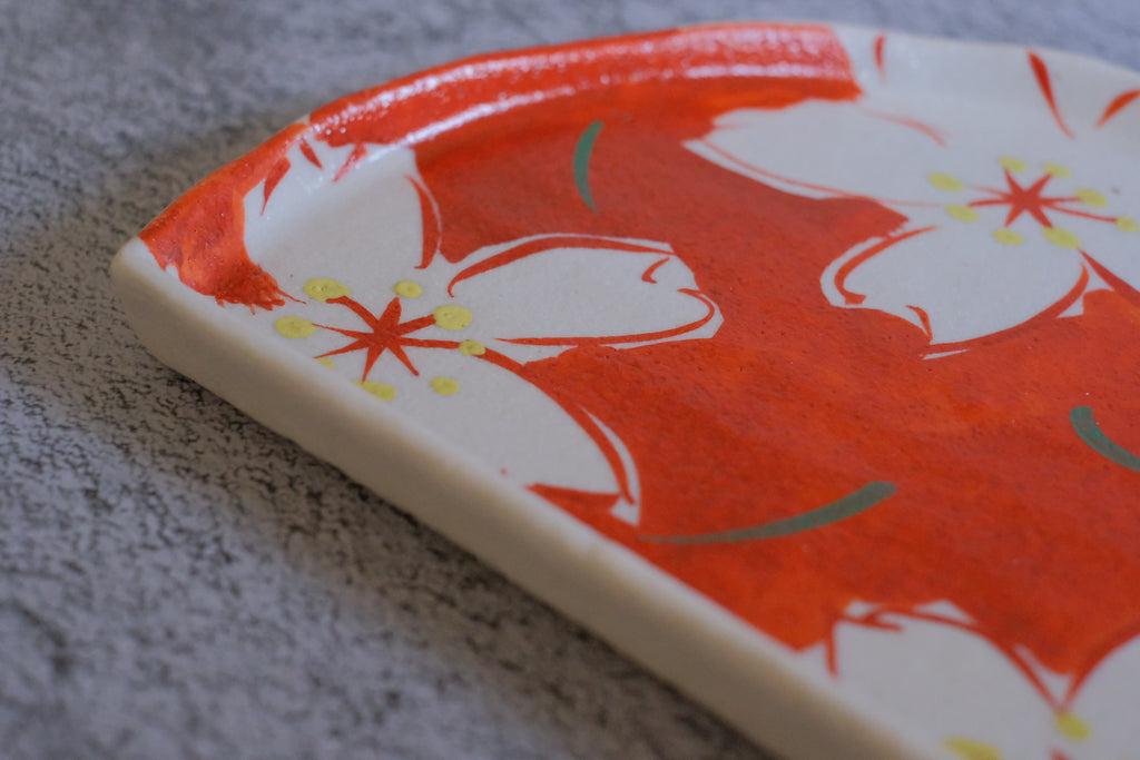 Red Cherry Blossom Half-Moon Serving Plate – Object of Living