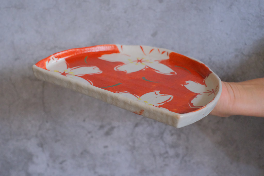 Red Cherry Blossom Half-Moon Serving Plate – Object of Living