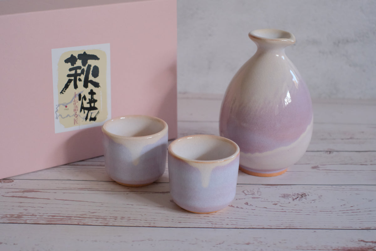 Hagi Murasaki Pastel Lilac Ombre Lavender Drip Glaze Japanese Sake Set ...