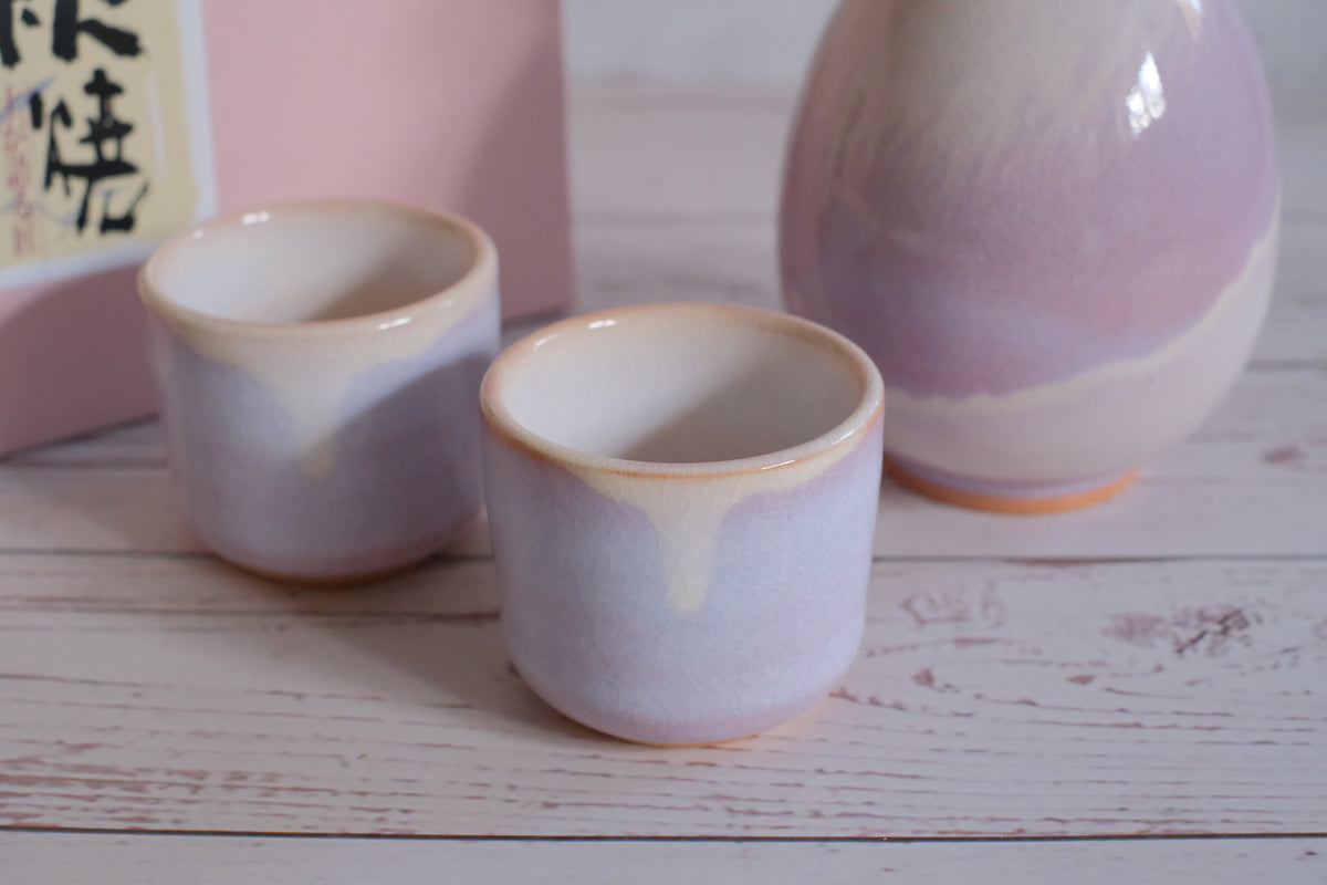 Hagi Murasaki Pastel Lilac Ombre Lavender Drip Glaze Japanese Sake Set ...