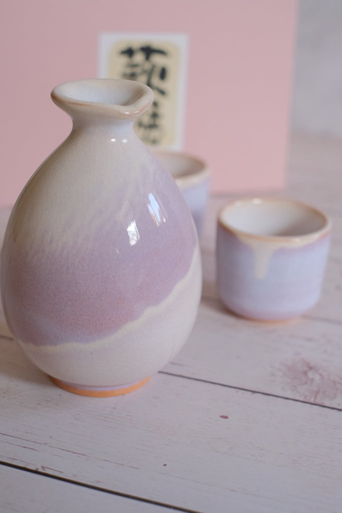 Hagi Murasaki Pastel Lilac Ombre Lavender Drip Glaze Japanese Sake Set ...