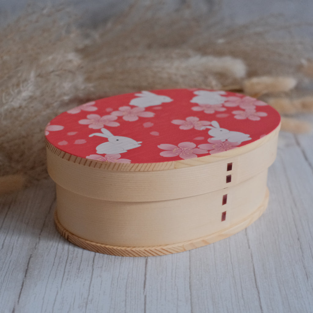 Red Spring Sakura Rabbit Natural Wood Bento Box – Object of Living