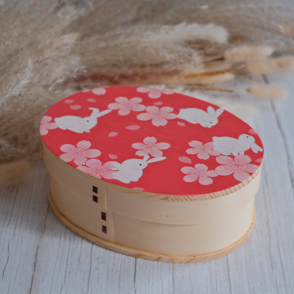 Red Spring Sakura Rabbit Natural Wood Bento Box – Object of Living