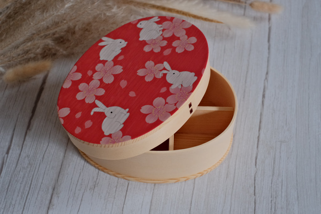 Red Spring Sakura Rabbit Natural Wood Bento Box – Object of Living