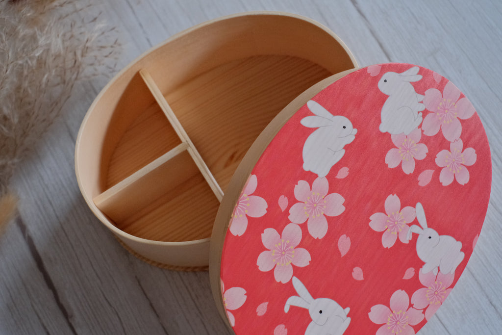 Red Spring Sakura Rabbit Natural Wood Bento Box – Object of Living