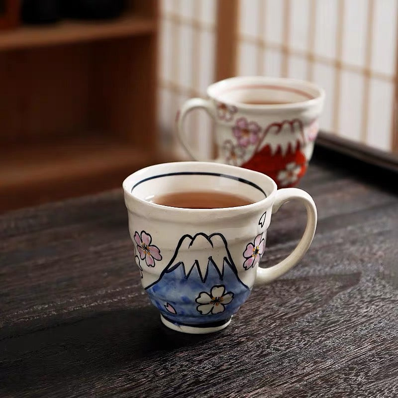 Minoyaki Red & Blue Sakura Fuji Handmade Pair Mugs – Object of Living