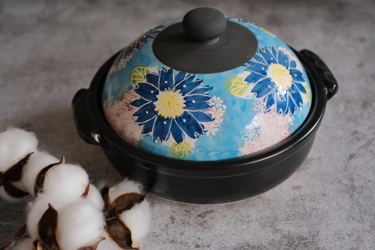 Aritayaki Kyo-Yuzen Aoi Flower Donabe Earthenware Clay Pot – Object of ...