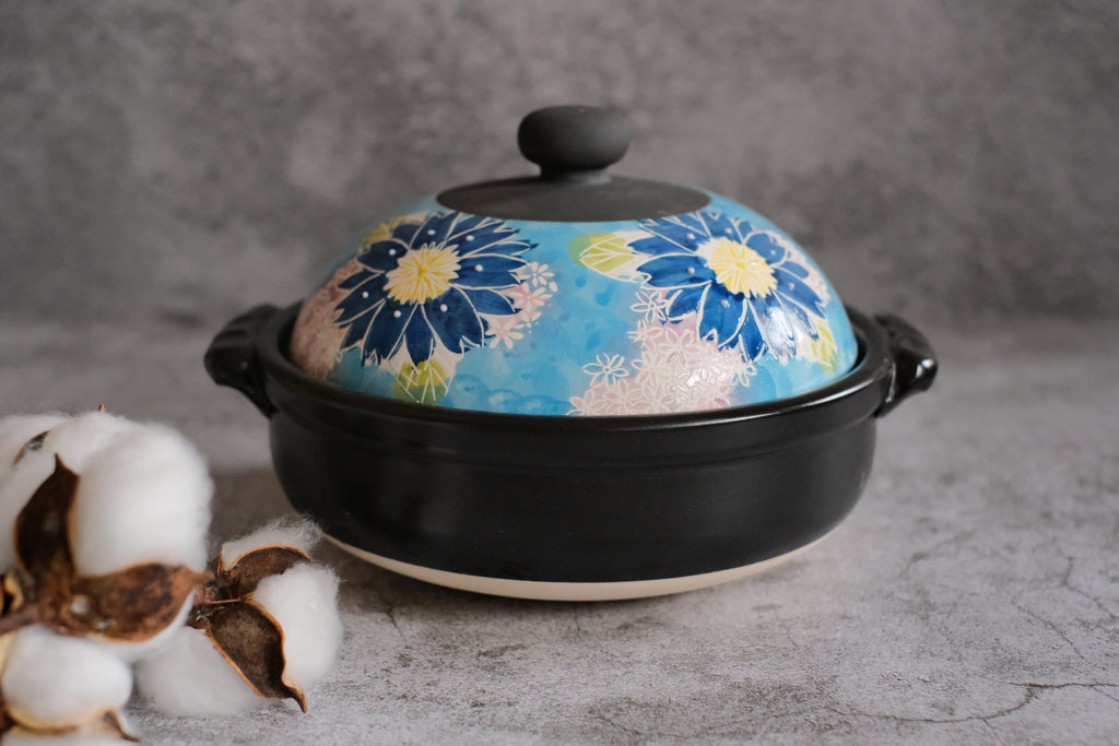 Aritayaki Kyo-Yuzen Aoi Flower Donabe Earthenware Clay Pot – Object of ...