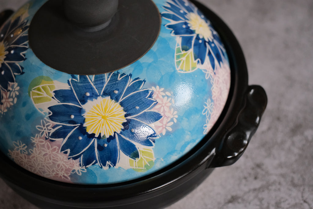 Aritayaki Kyo-Yuzen Aoi Flower Donabe Earthenware Clay Pot – Object of ...